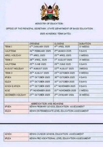 2025 Academic Term Dates and Examination Schedule - Kenyans Living It